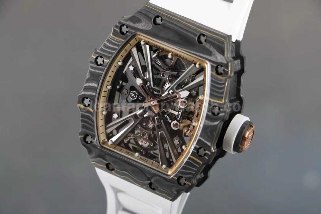 RM Factory Richard Mille RM12-01 39mm Carbon Fiber White Rubber Strap ...